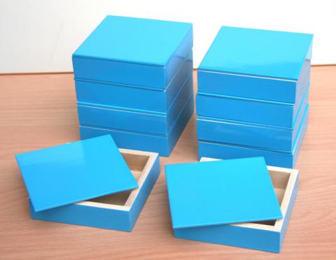 Set of 10 Blue Wooden Boxes | E&O Montessori, US